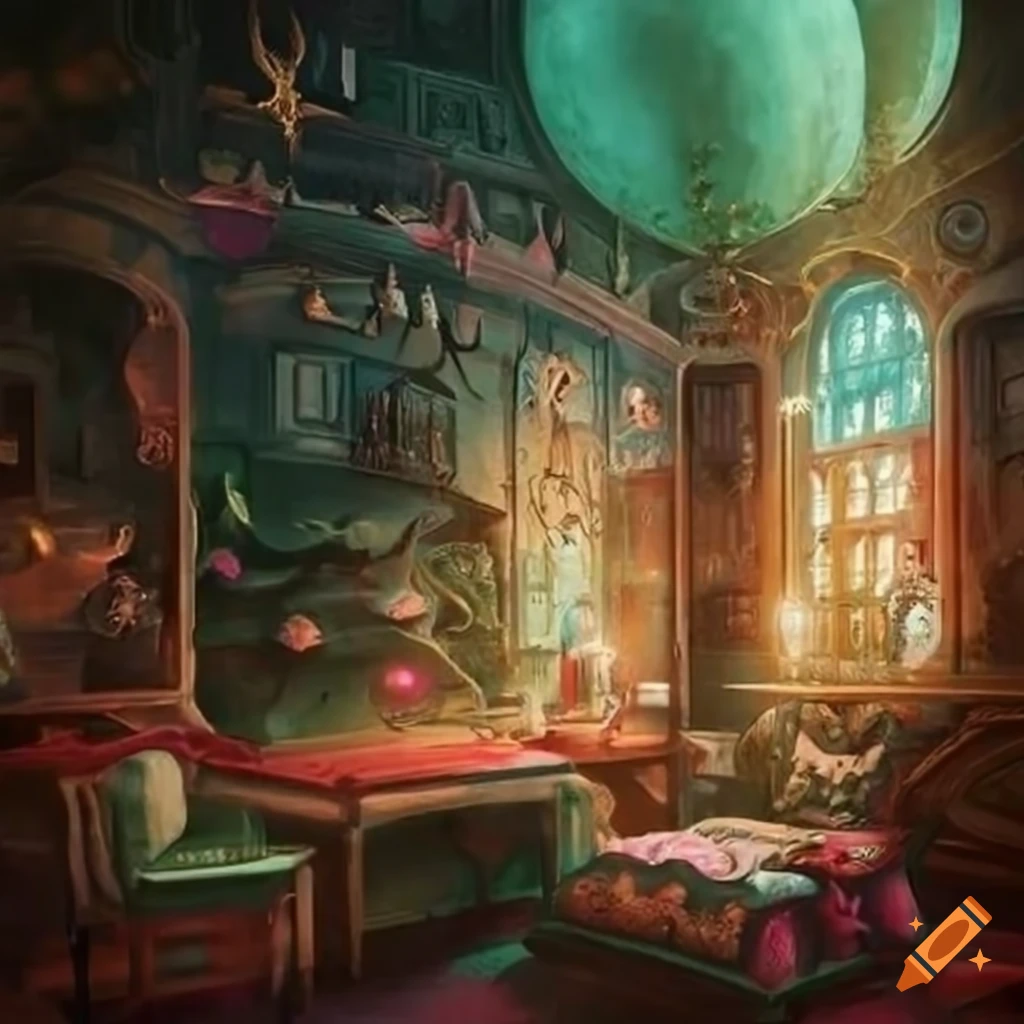 Enchanted study room with arcane ambiance in whimsical high definition ...