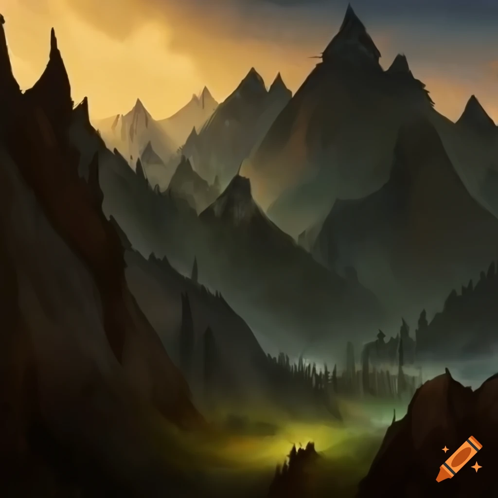 Mountain valley in a dungeons and dragons setting on Craiyon