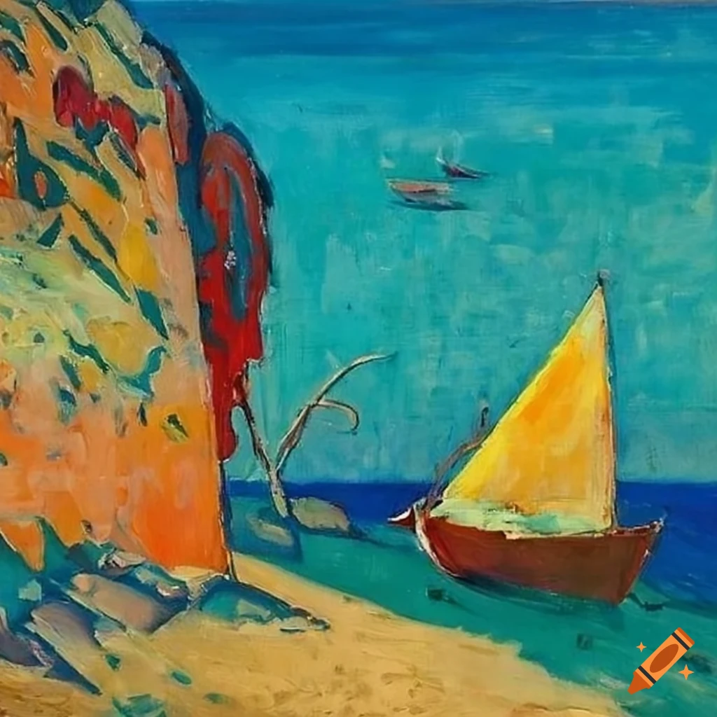 Beach with a boat painting by karl schmidt-rottluff on Craiyon