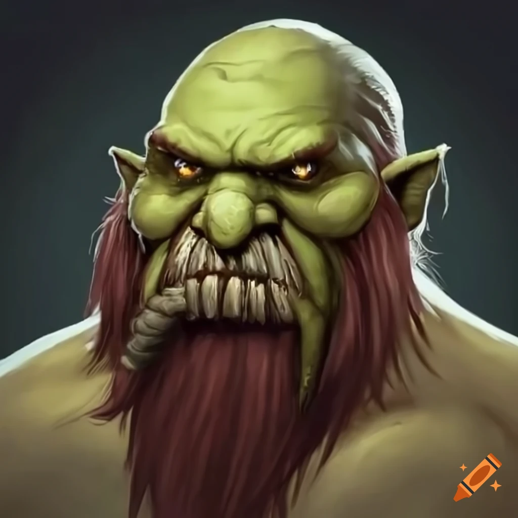 Portrait of a man with mixed dwarf, giant, and orc heritage on Craiyon