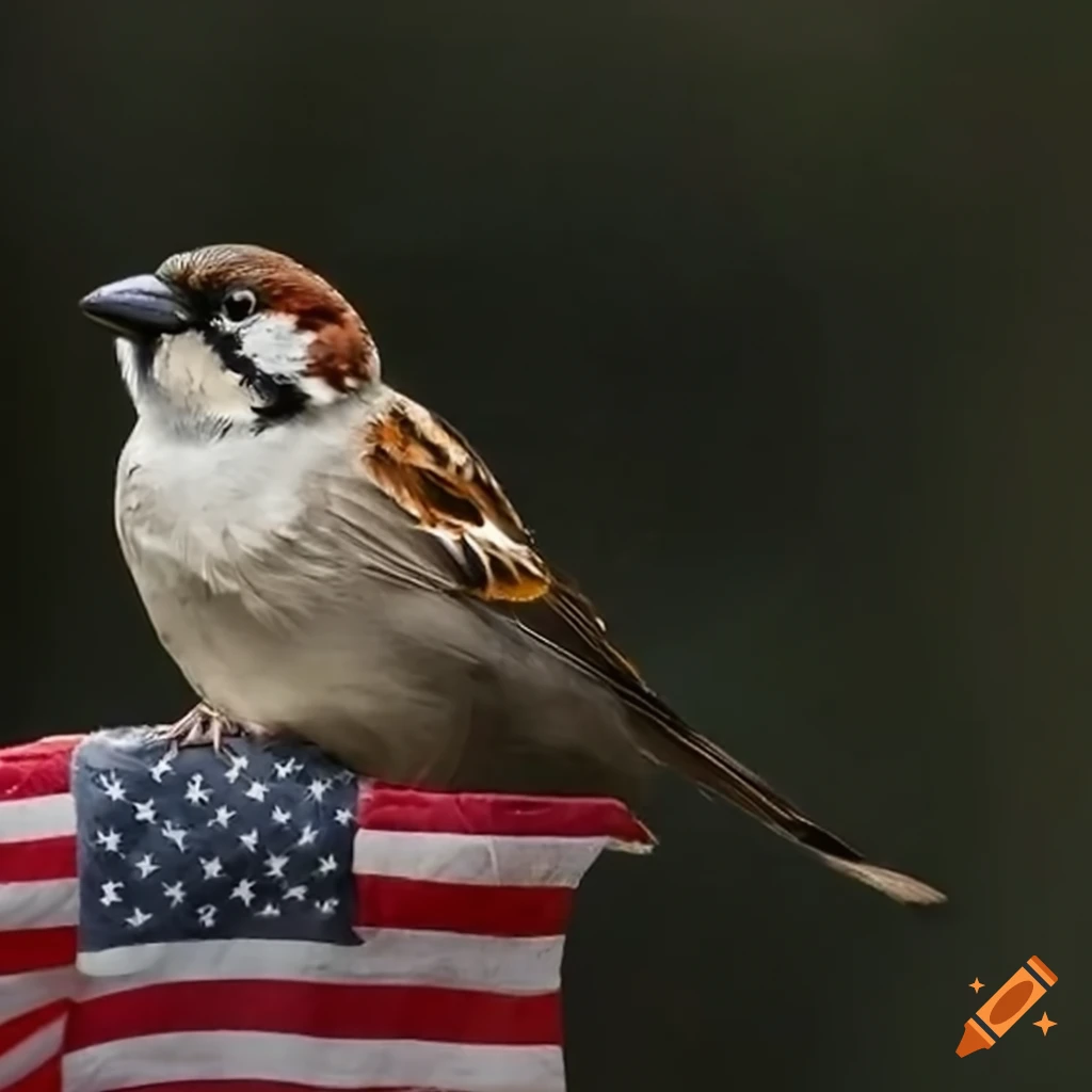 Sparrow with USA flag in its wing on Craiyon