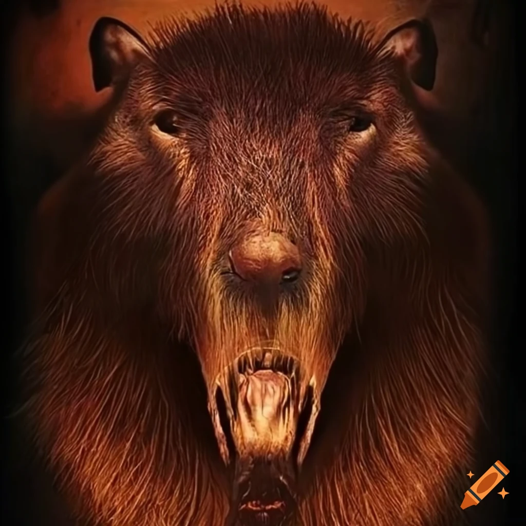 Italian horror movie poster art featuring a capybara on Craiyon