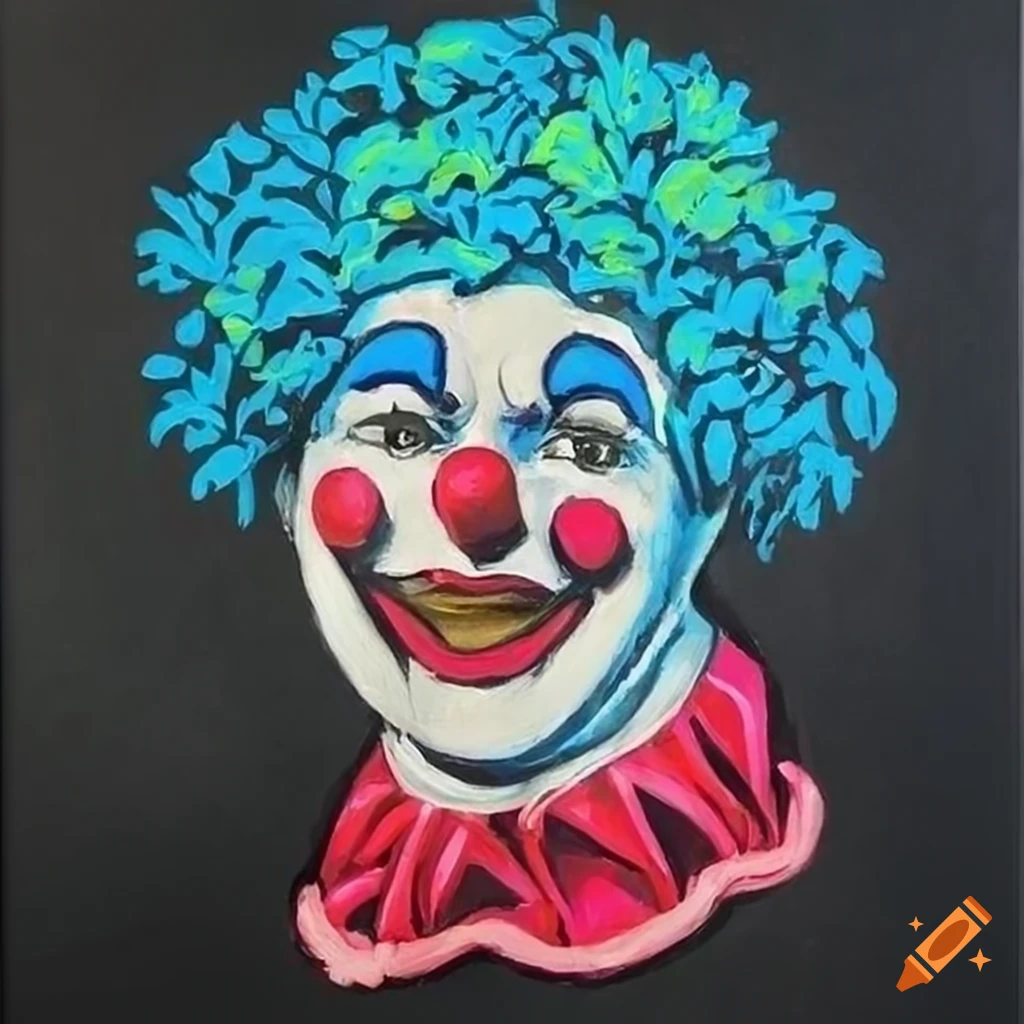 Laughing clown portrait in neon oil painting style on Craiyon