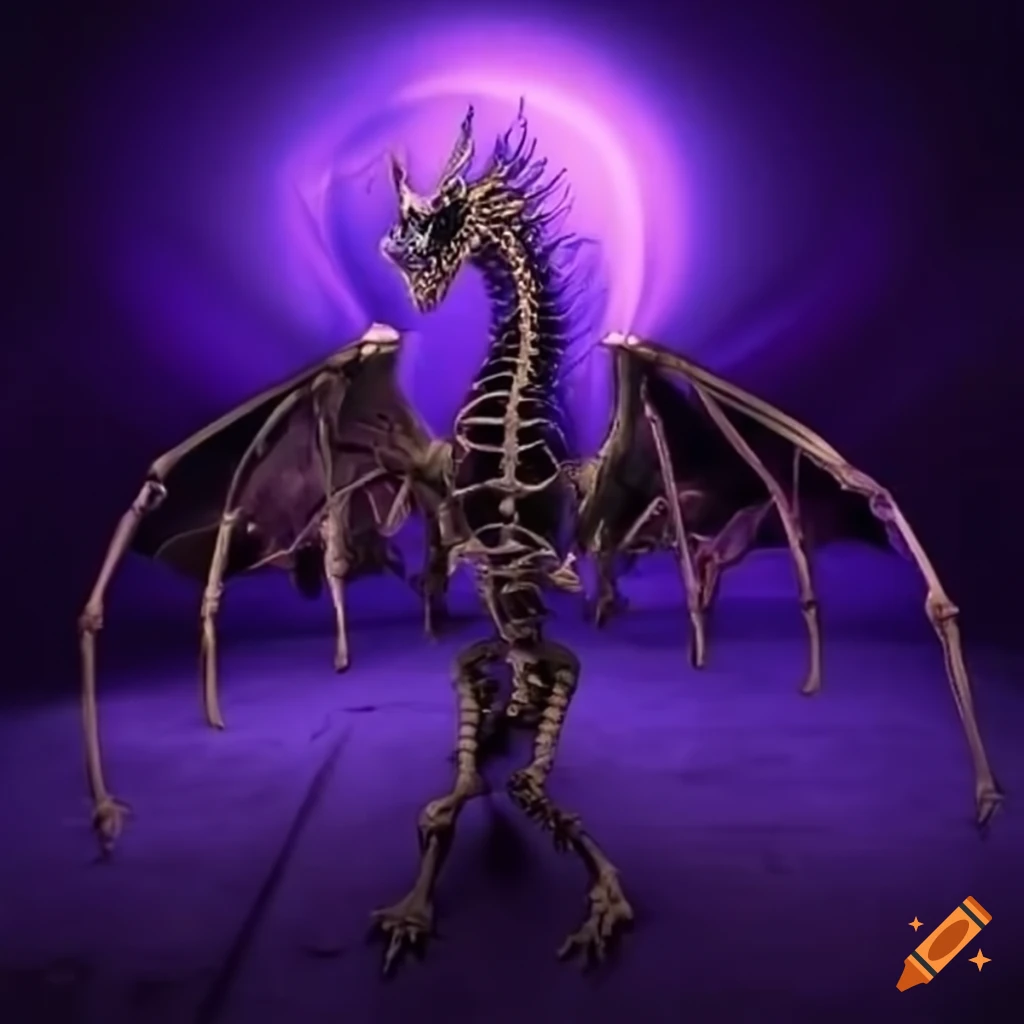 Skeleton dragon engulfed in purple flame on Craiyon