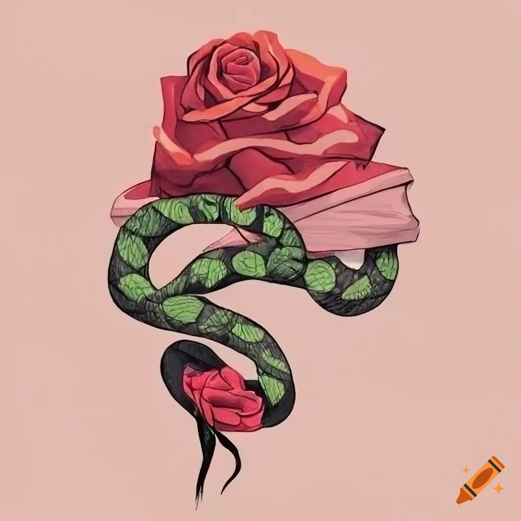 Sketch of a snake wrapped around a rose in a simple and minimal style ...