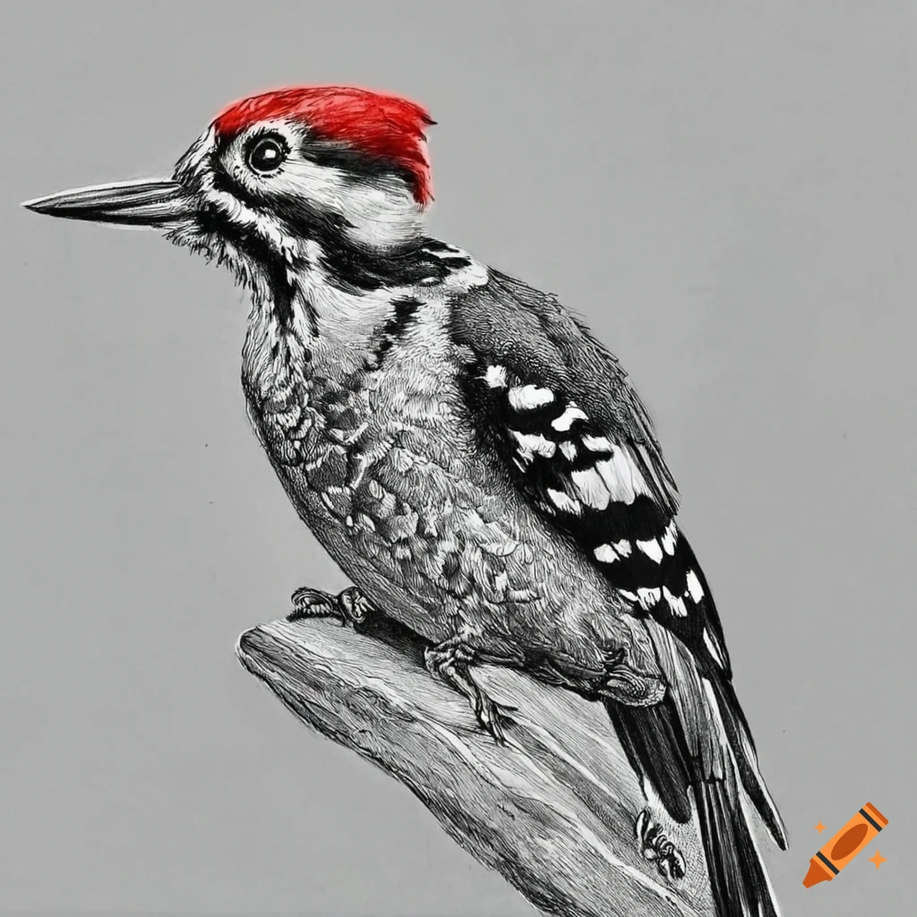Beautiful detailed drawing of a woodpecker on a branch on Craiyon