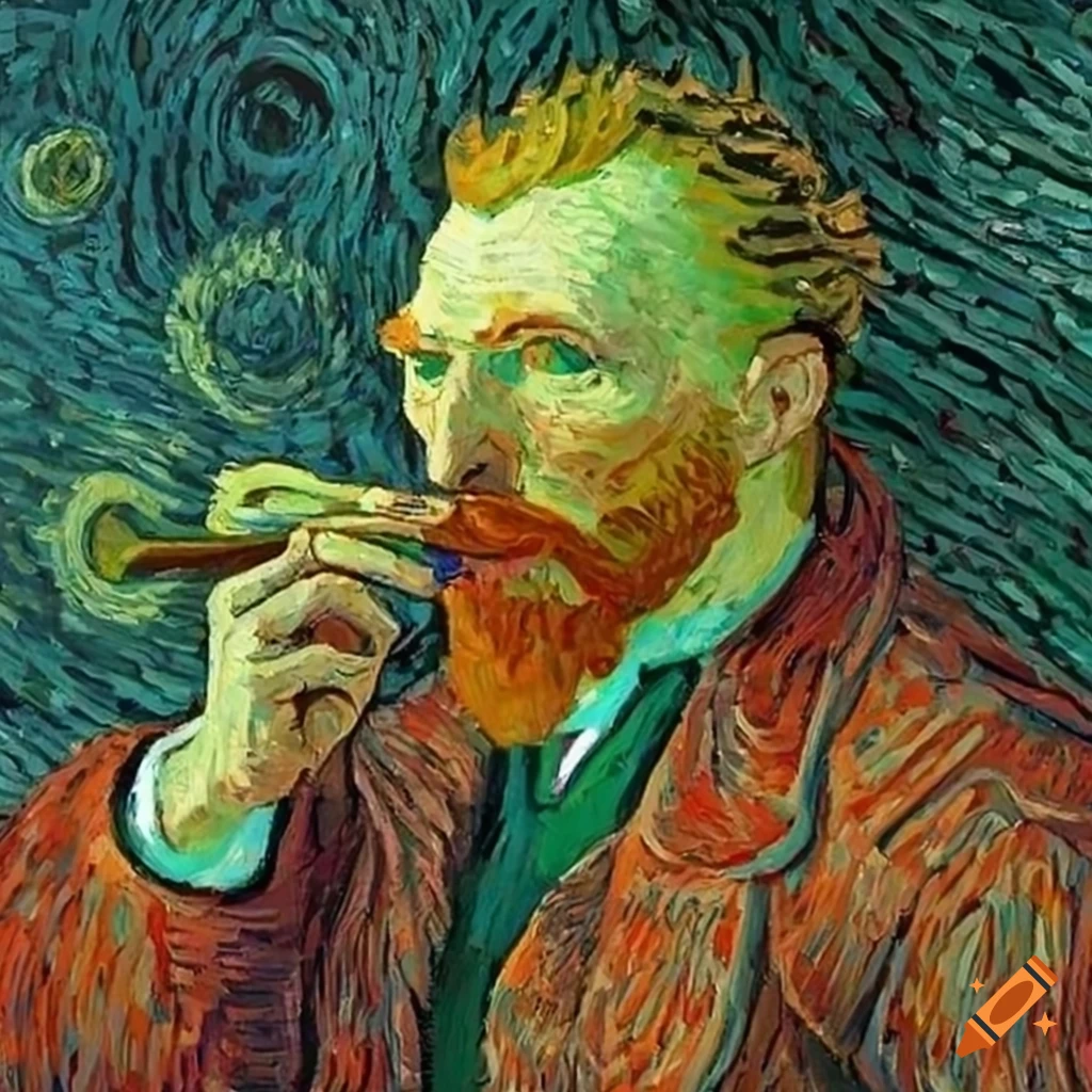 Van gogh with a cannabis pipe on Craiyon