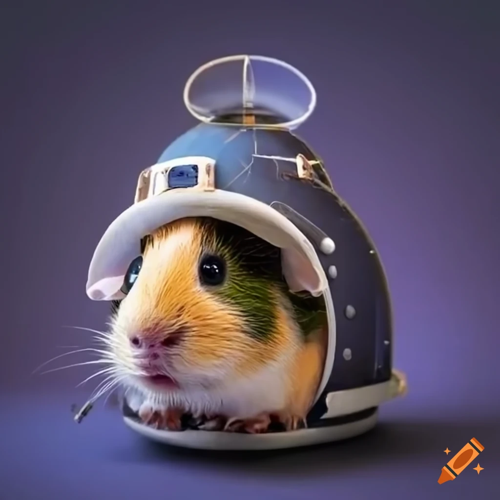 Tricolored Guinea pig in a space helmet connected to a GPS satellite on ...