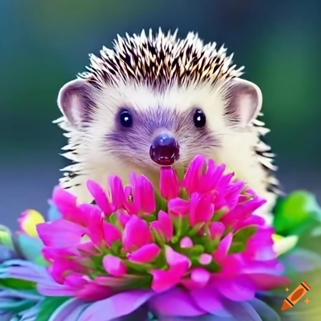 Adorable hedgehog with flowers on Craiyon
