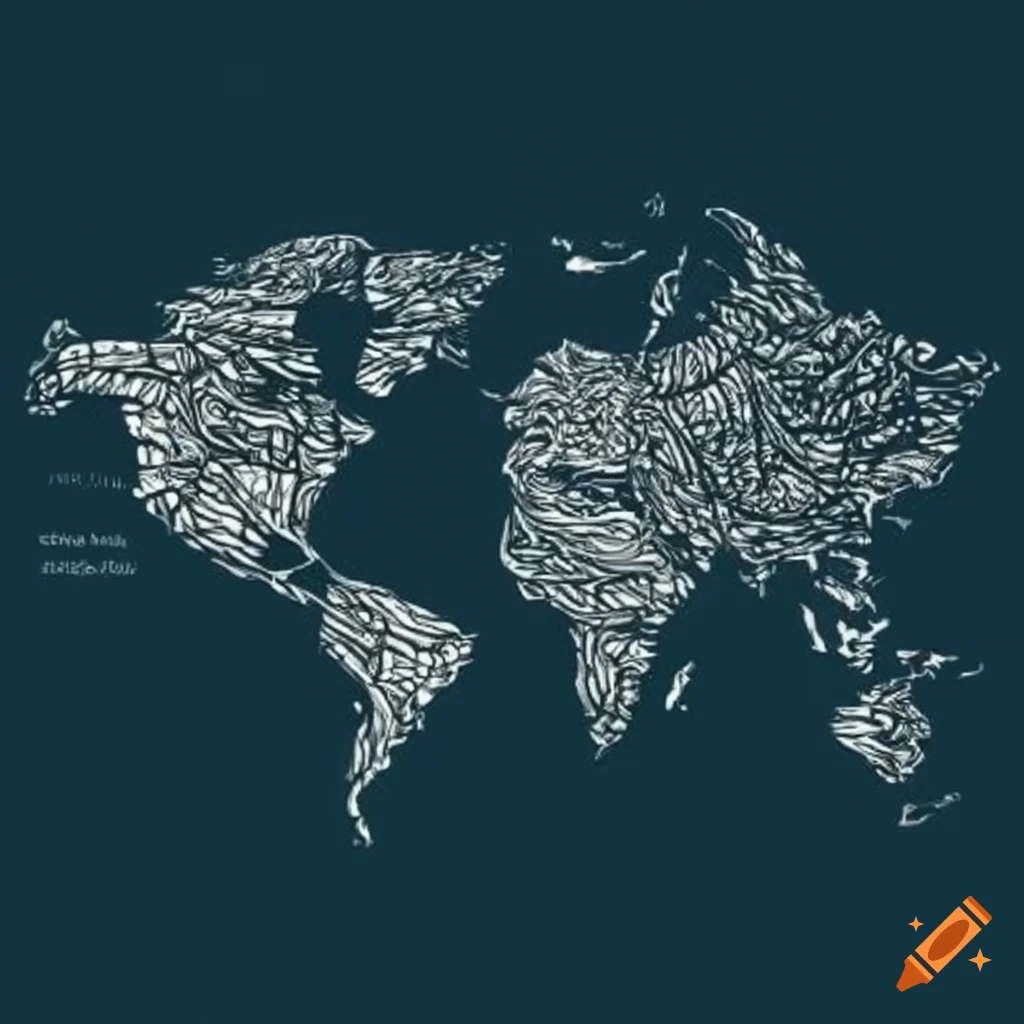 Intricate modern stylized world map in flat style on Craiyon
