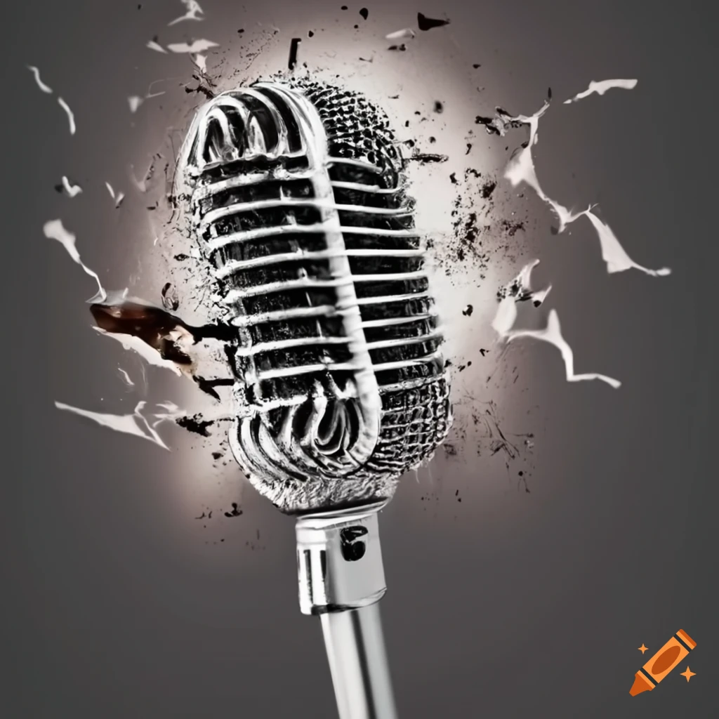 Cracked and exploded microphone on Craiyon