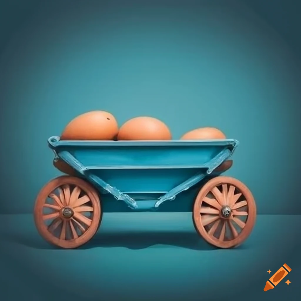 Blue wagon with eggs on a farm on Craiyon