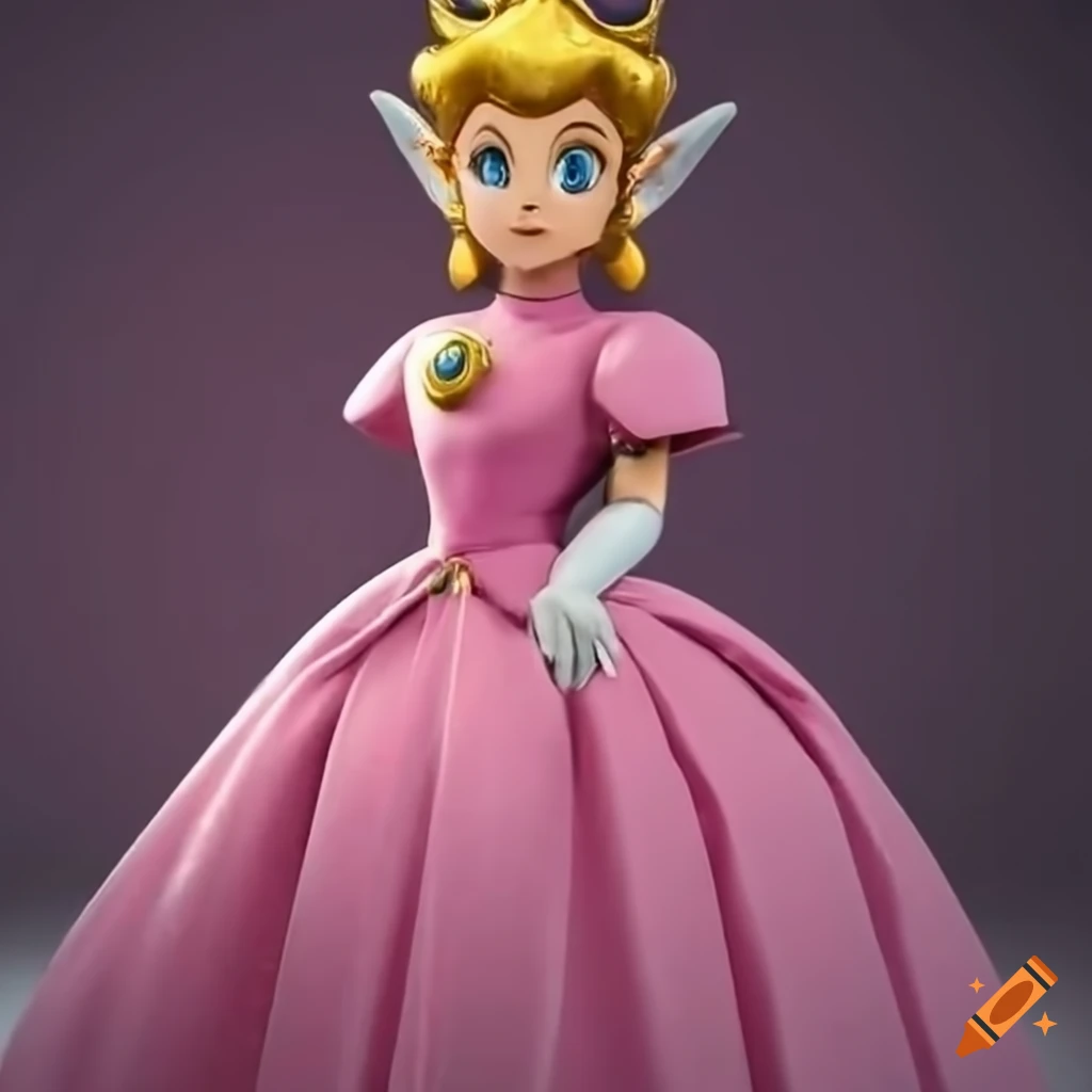 Close up of Link wearing a pink silk ballgown and small gold crown on ...