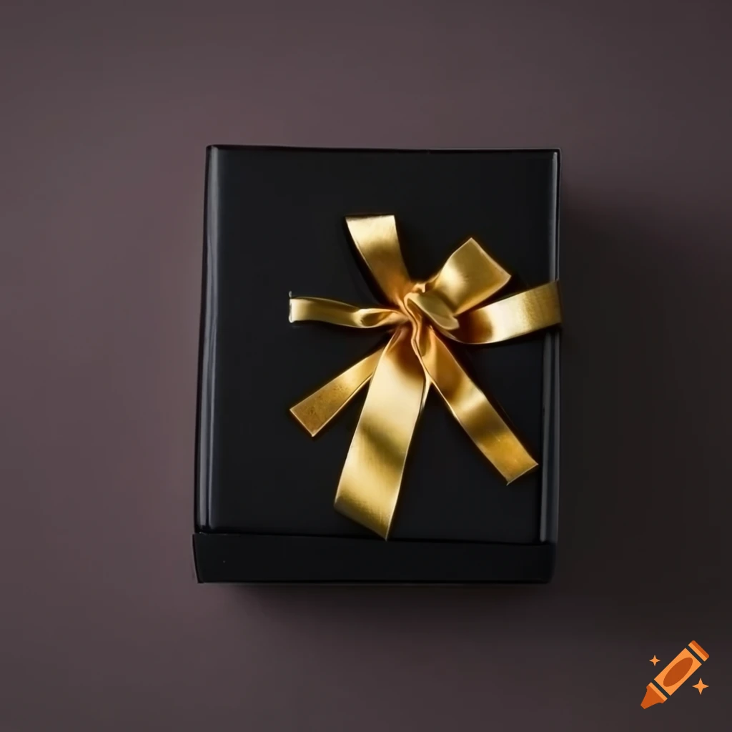 Black gift box with a golden bow on Craiyon