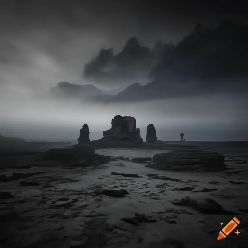 Desolate landscape panorama with a mysterious aztec temple on Craiyon