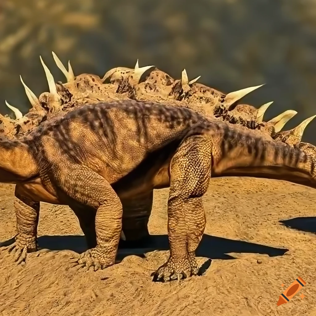 Kentrosaurus dinosaur with Uromastyx lizard color pattern and detailed scaly skin texture in ...