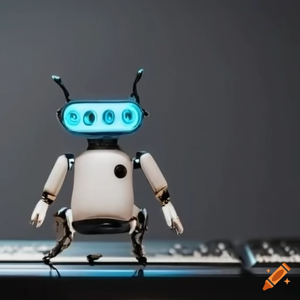 Small robot pushing bugs away from a keyboard on Craiyon