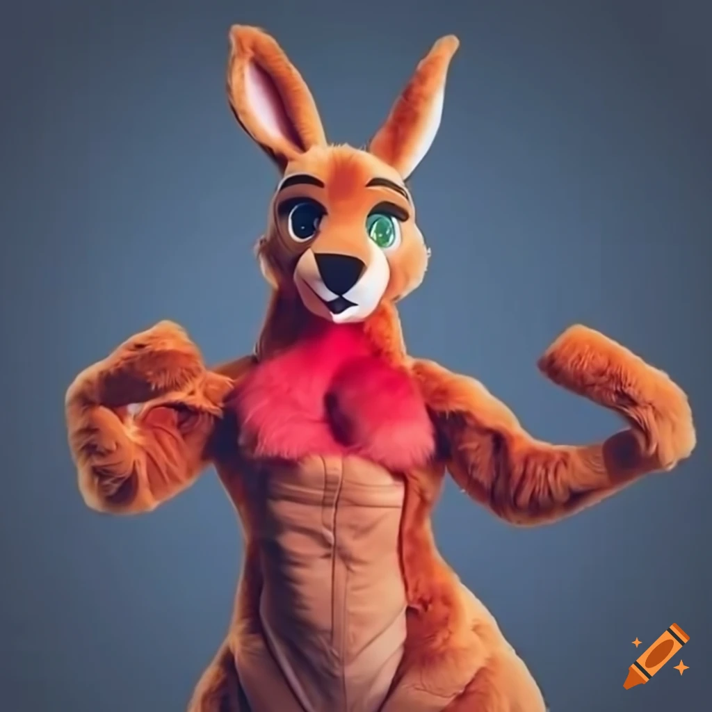 Female employee in a cartoony muscle red kangaroo mascot costume at ...