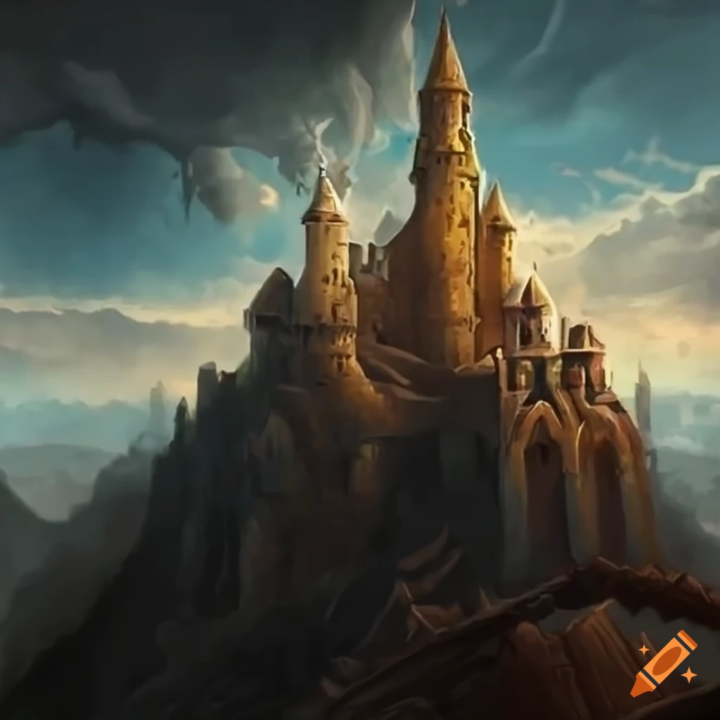 Epic fortress on top of a hill in a DND setting on Craiyon