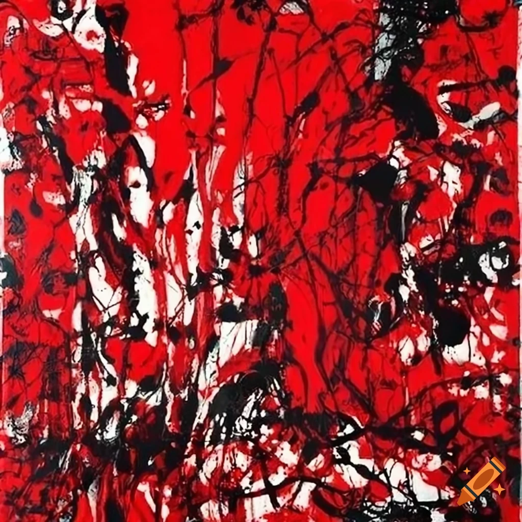 Black and red jackson pollock inspired white textiles combination on ...