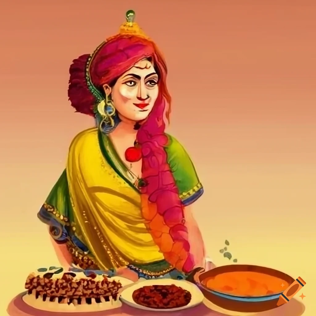 Rajasthani art or kalankari theme with food elements on Craiyon