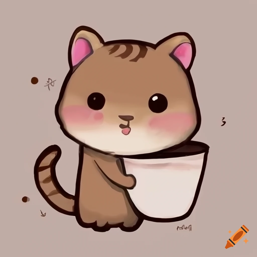Cute cartoon animal enjoying coffee on Craiyon