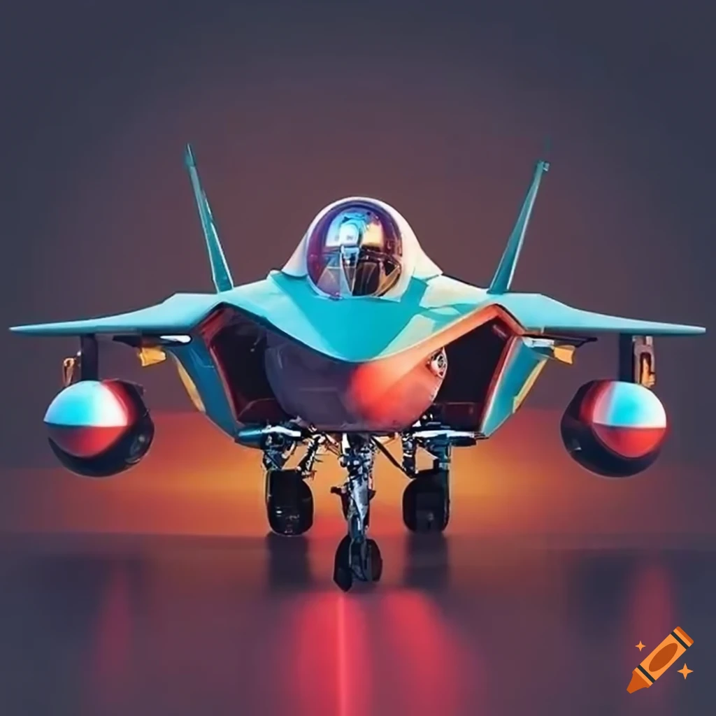 Front view of a modern reimagined 1960's US military jet fighter on Craiyon