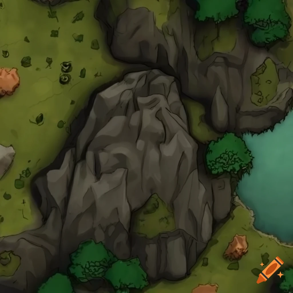 Rock mountain map with vegetation for RPG game on Craiyon