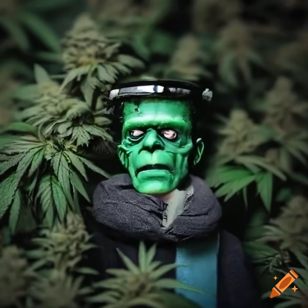 Frankenstein and Igor in a humorous marijuana-themed artwork on Craiyon