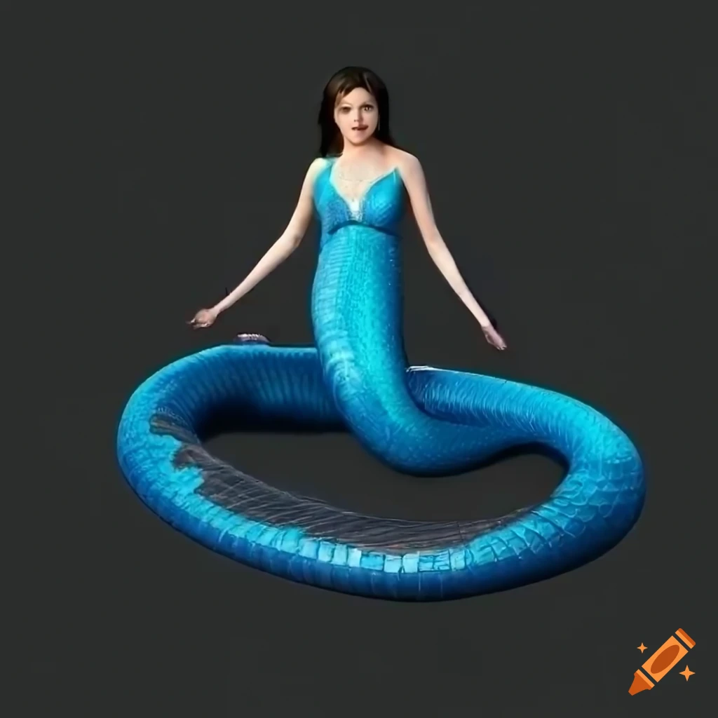 Ana de armas as a blue naga with snake tail and reptile scales on Craiyon