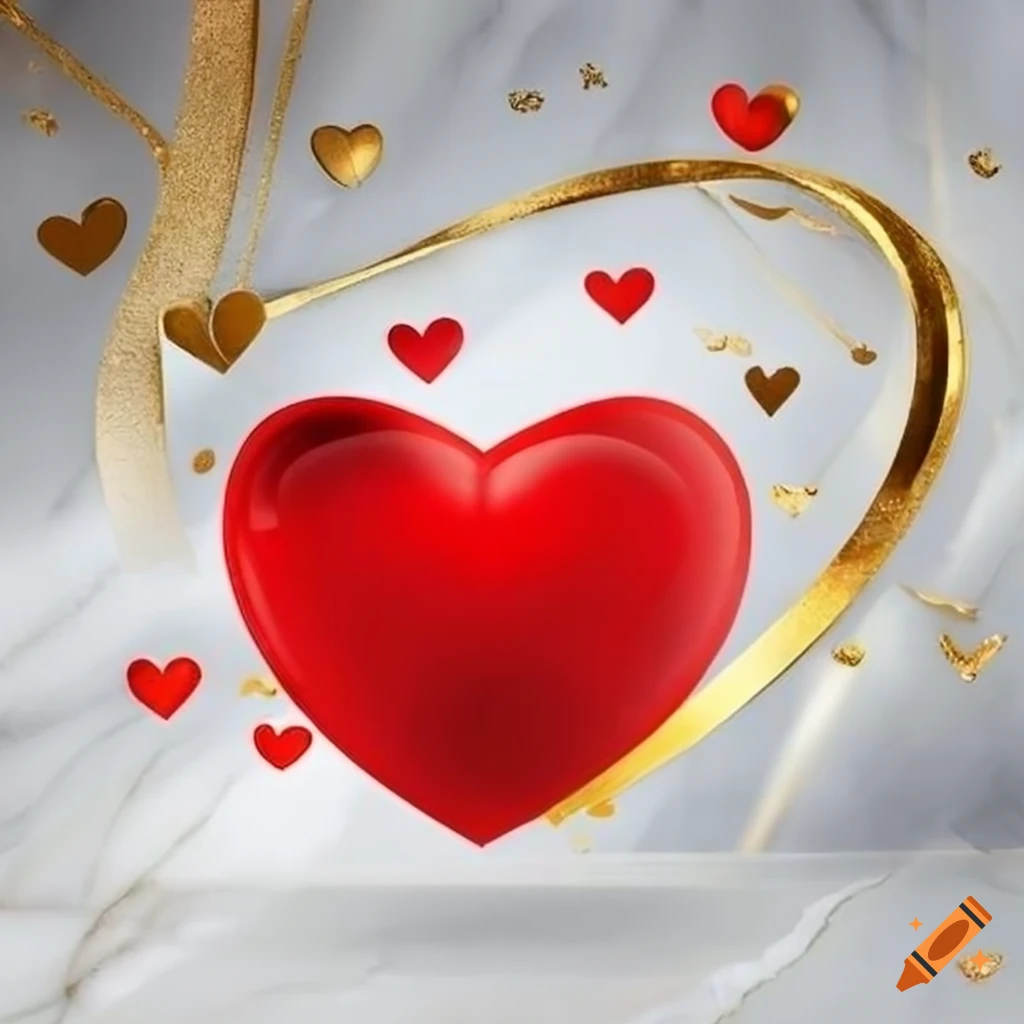 Red hearts on gold and white marble background on Craiyon