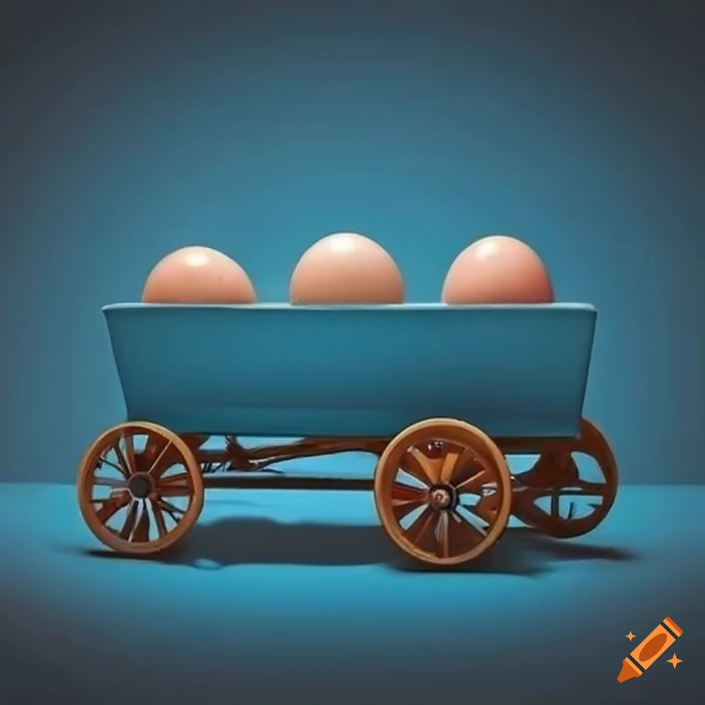 Blue wagon with eggs on a farm on Craiyon