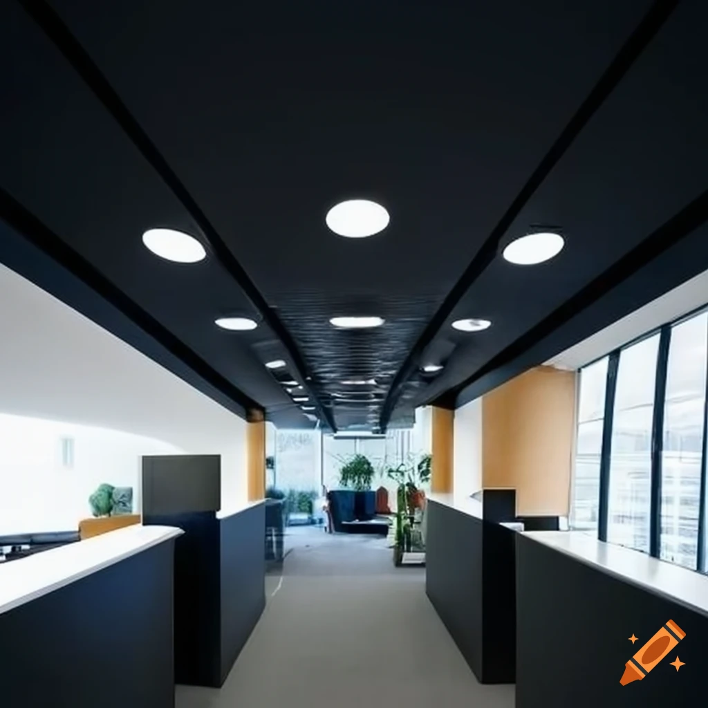 Modern office reception area with high ceiling on Craiyon