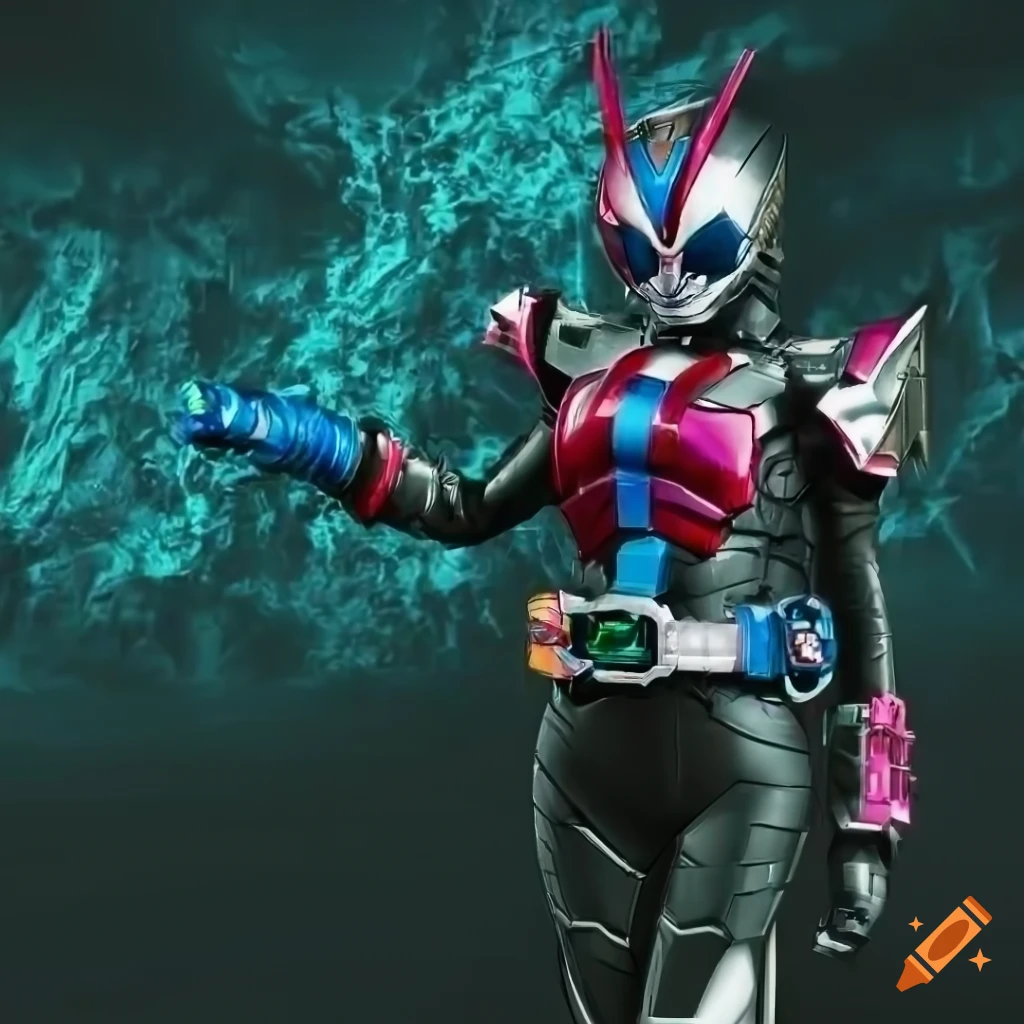Symmetrical photorealistic female kamen rider on Craiyon
