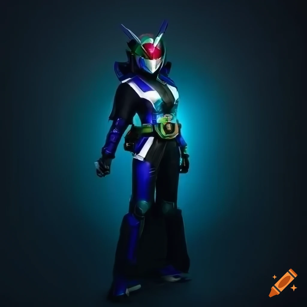 Symmetrical photorealistic female kamen rider on Craiyon