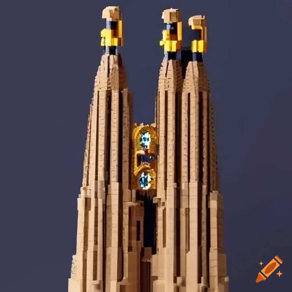 Sagrada familia facade made of lego bricks on Craiyon