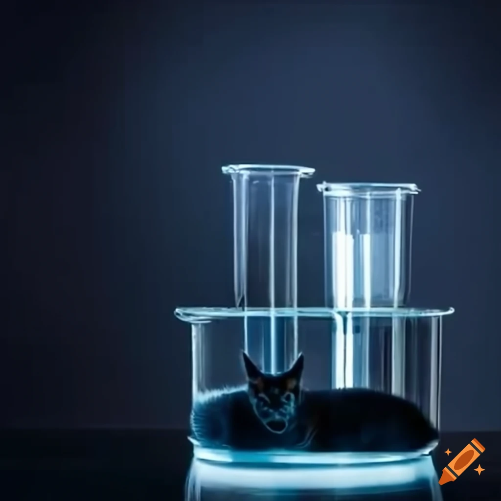 Curious black cat peering into beakers on a science lab table on Craiyon