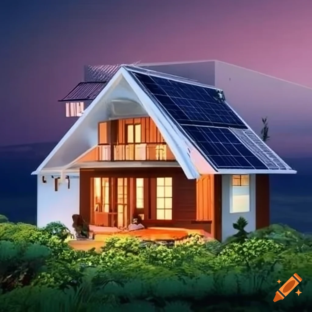 Kerala style house with rooftop solar panel on Craiyon