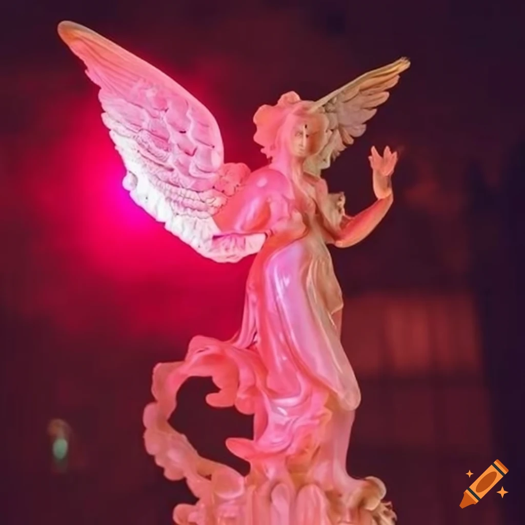 Colorful glowing rococo angel statue made of transparent plastic on Craiyon