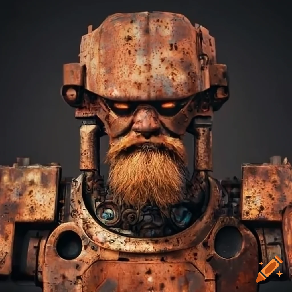 Rusty mech with beard on Craiyon