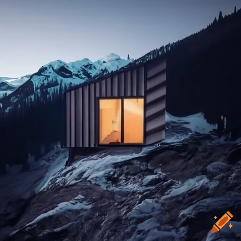 Alpine cabin with polymorphic hybrid minimalism architecture on Craiyon