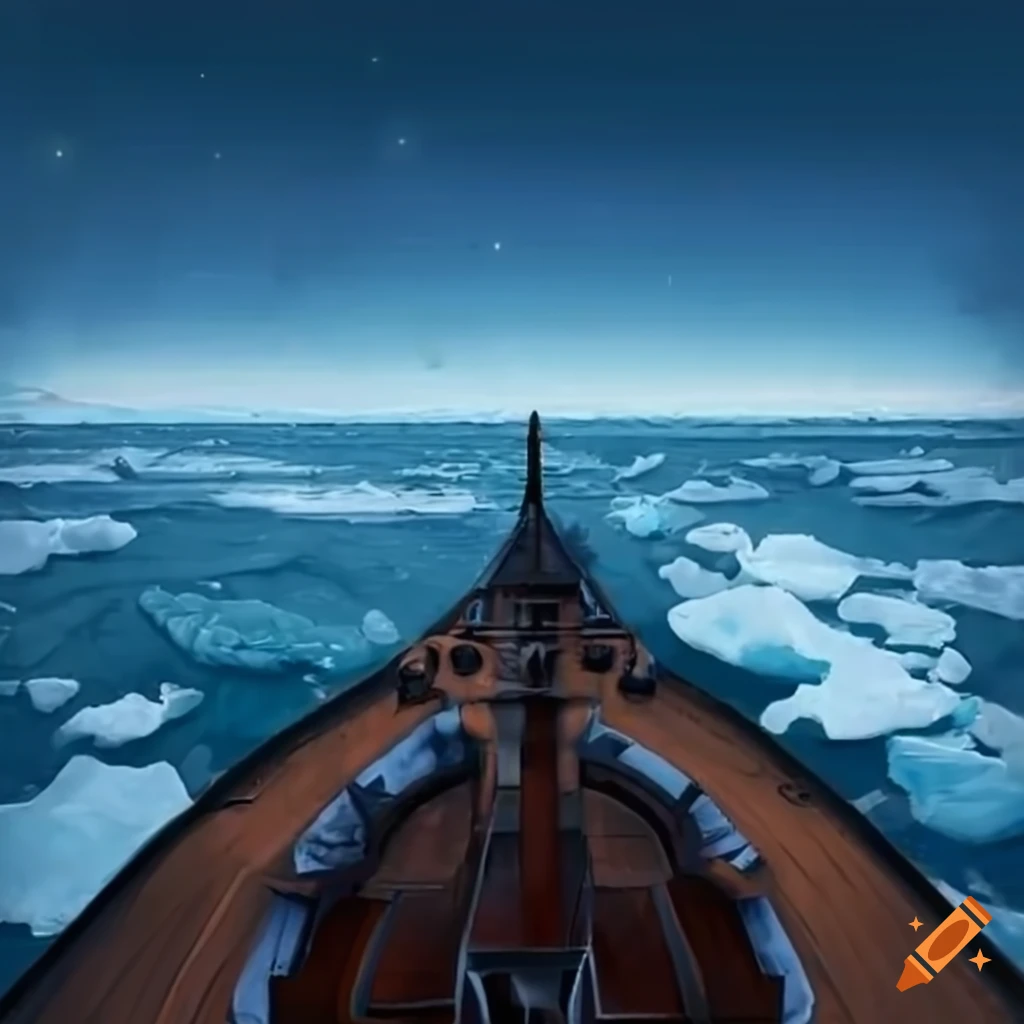 Ship deck on an icy ocean on Craiyon