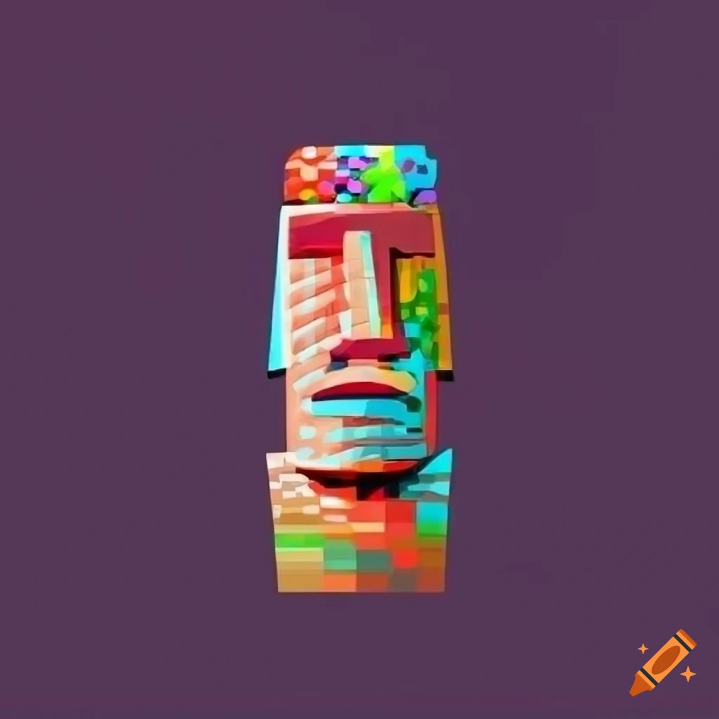 Exotic Moai sculpture logo design with bold colors and patterns on Craiyon