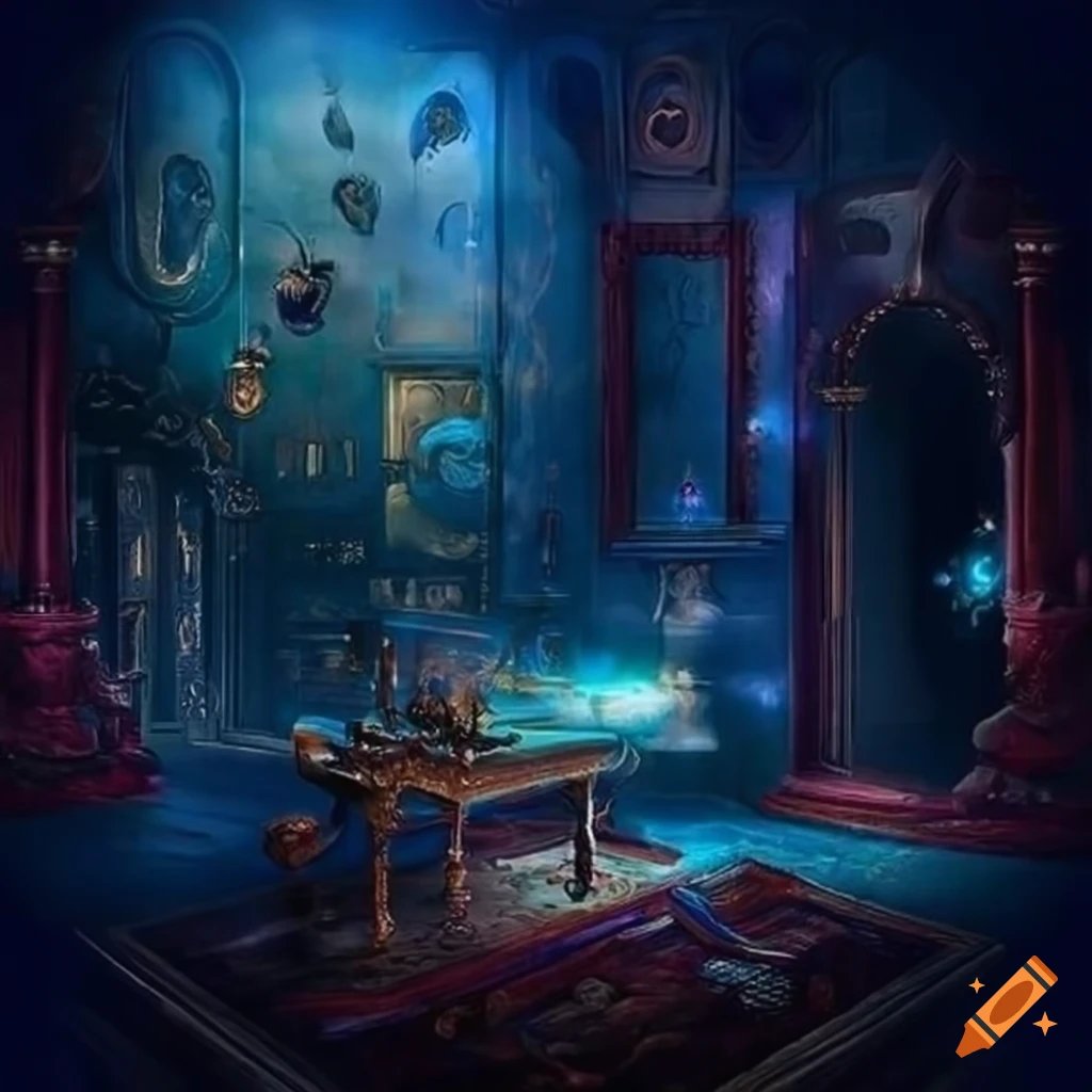 Enchanted study room with arcane ambiance in whimsical high definition ...