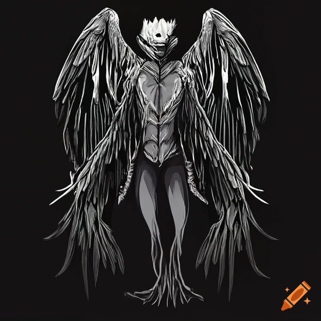 Elegant dark man creature with deformities and huge wings on Craiyon