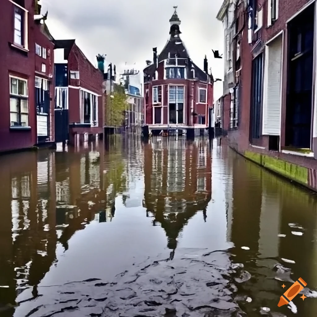 Utrecht city center under water with ice caps visible on Craiyon