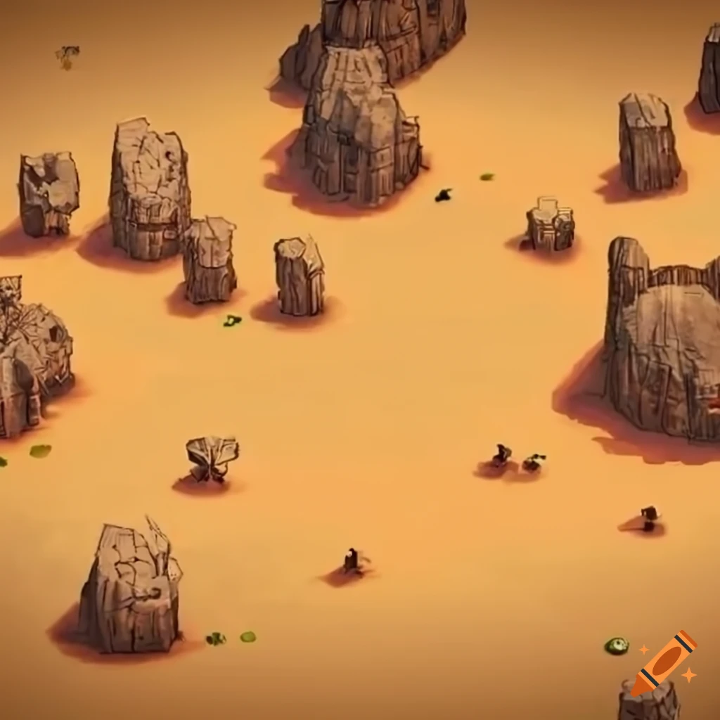 Desert map for rpg game with vegetation and ruins on Craiyon