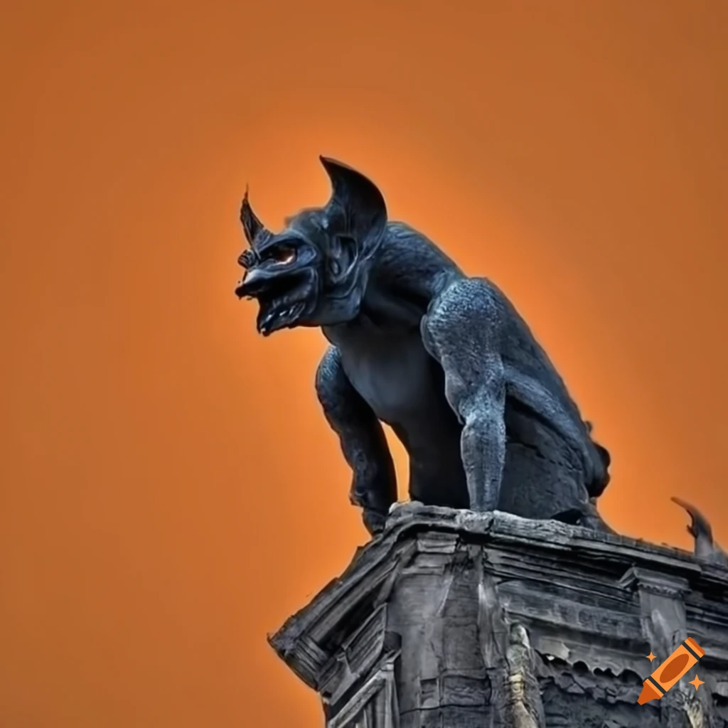 Massive black carbon gargoyle in a surreal orange-colored world on Craiyon