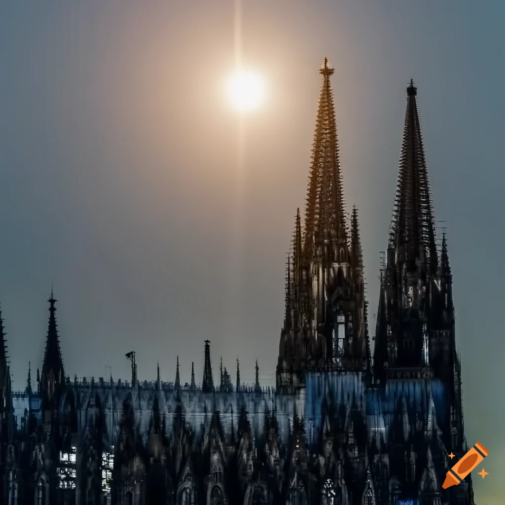 Köln skyline on a sunny day in high definition, up close on Craiyon