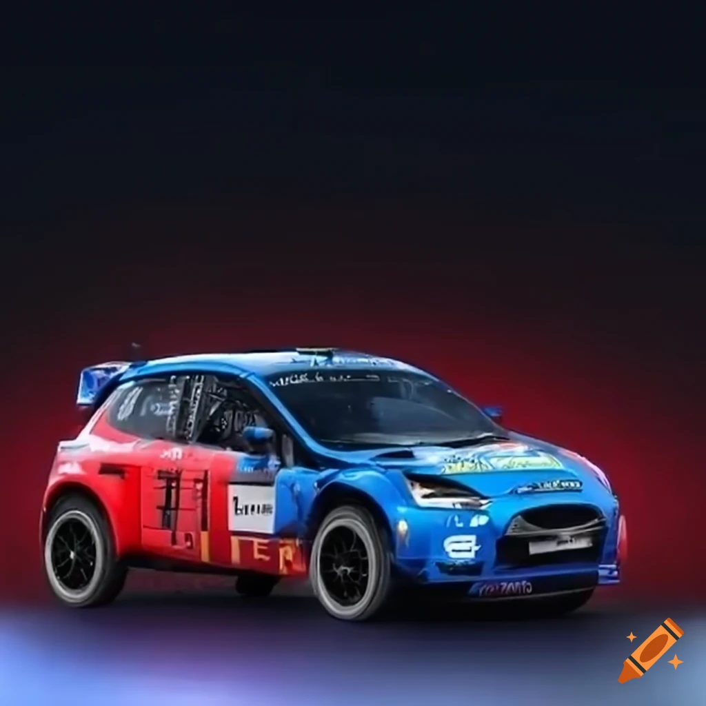 Blue rally car and red f1 car racing in new york on Craiyon